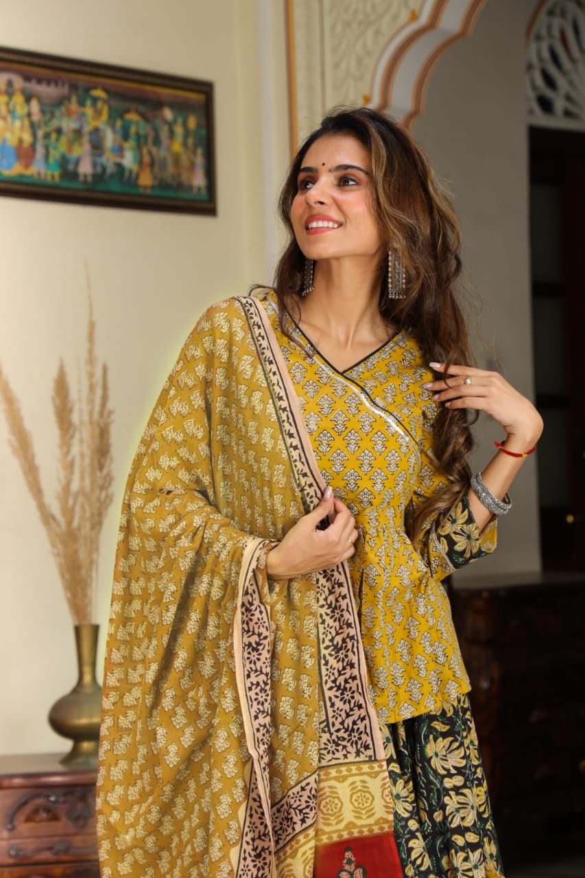 Runali handblock printed cotton lehenga – Kantha India